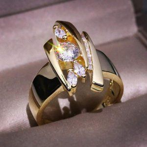 Jewelry | Unique Natural White Gemstone Gold Anillos Ring | Poshmark